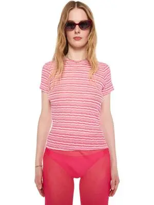 Sprwmn Baby Tee Striped Cotton Short Sleeve Top - Pink