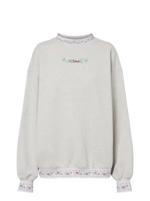 Chloé Embroidered Cotton Crewneck Sweatshirt - Grey