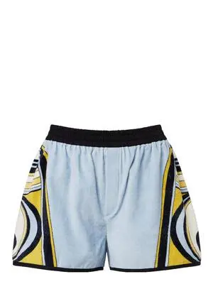 La DoubleJ Printed Cotton Terry Pull-on Shorts - Blue