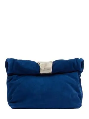 Staud Small Suede Clutch With Detachable Shoulder Strap - Blue