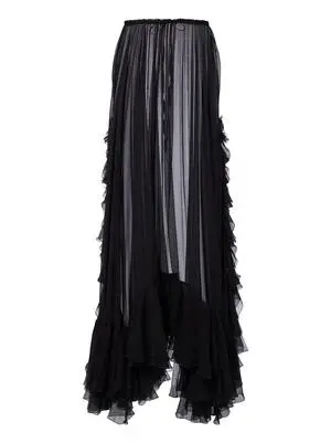 Chloé Ruffled Sheer Silk Maxi Skirt - Black