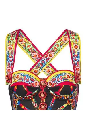 Dolce & Gabbana Carretto Cotton Poplin Crop Top - Multicoloured