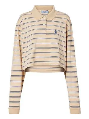 Prada Logo Striped Cotton Piqué Polo Shirt - Beige