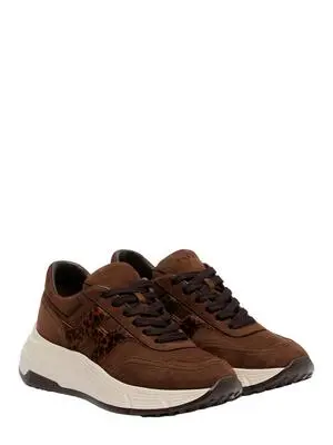 Hogan Suede Sneakers With Calf Hair Trim - Brown