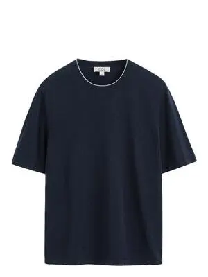 Cos Contrast-tipped Silk-cotton T-shirt - Navy