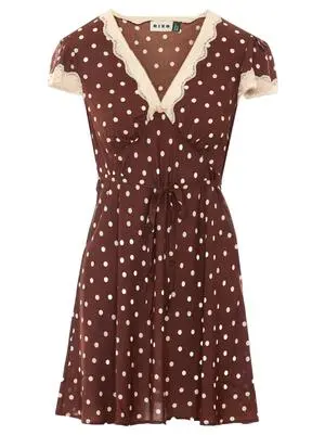 Rixo Cely Layla Polka Dot Lace Trim Mini Dress - Red