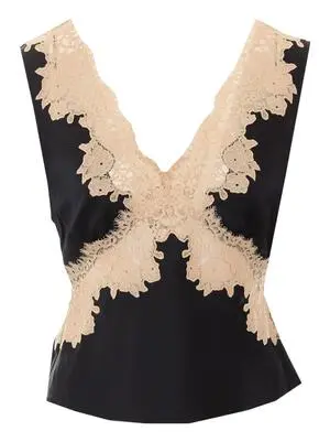 Rixo Lace Trim V-neck Sleeveless Top - Black