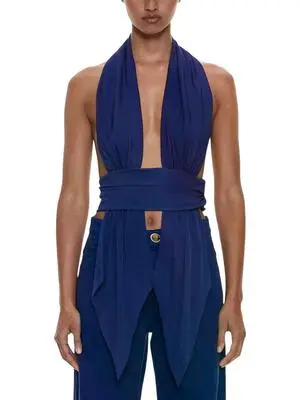 Christopher Esber Draped Halterneck Cropped Top - Blue