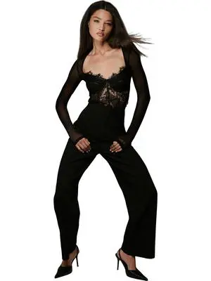 Bardot Farrah Lace Mesh Bodysuit - Black