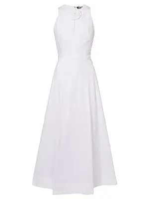 ROTATE BY BIRGER CHRISTENSEN Floral Appliqué Cotton Poplin Midi Dress - White
