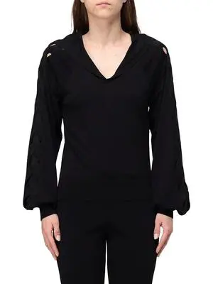 TWINSET U & B V-neck Long Sleeve Jumper With Lurex Detail - Black