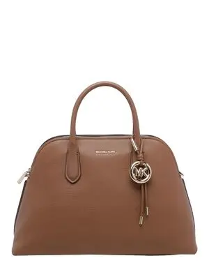 Michael Kors Freddie Leather Handbag With Mk Monogram And Logo Charm - Brown