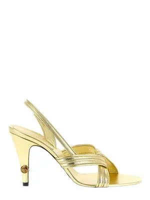 Versace Versace Gianni Laminated Nappa Leather Slingback Sandals Gold
