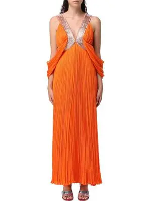 Alberta Ferretti Long Pleated Kaftan - Orange