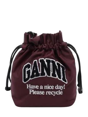 GANNI Logo Patch Mini Nylon Drawstring Bag - Wine