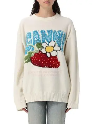 GANNI Relaxed Fit Recycled Wool-blend Jumper With Jacquard Logo - Ivory