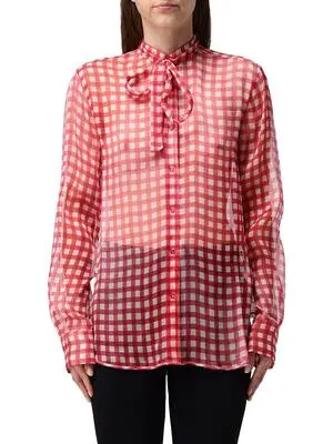 Ermanno Scervino Chiffon Checked Shirt With Pussybow Collar - Red