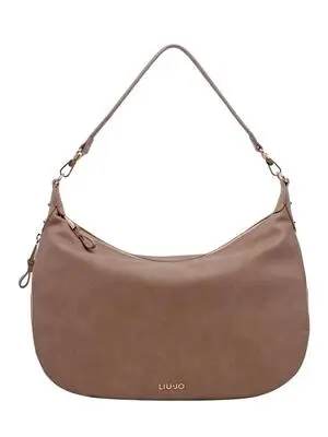 Liu Jo Grained Faux Leather Hobo Bag With Monogram Logo And Removable Handle - Beige