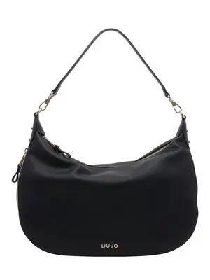 Liu Jo Grained Faux Leather Hobo Bag With Monogram Logo And Removable Handle - Black