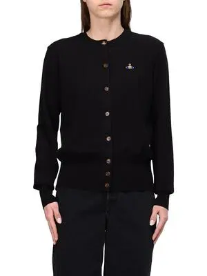 VIVIENNE WESTWOOD Slim Fit Cotton Cashmere Cardigan With Orb Logo - Black