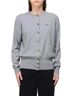 VIVIENNE WESTWOOD Slim Fit Cotton Cashmere Cardigan With Orb Logo - Grey