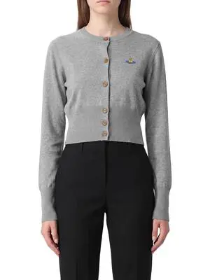 VIVIENNE WESTWOOD Slim Fit Cotton And Cashmere Cardigan With Orb Logo - Grey