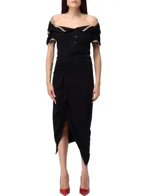 VIVIENNE WESTWOOD Asymmetrical Cotton Midi Dress With Boat Neckline - Black