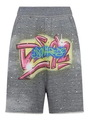 Dsquared2 Rebel Graffiti Studded Shorts - Grey
