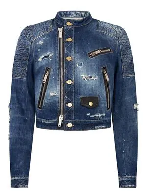 Dsquared2 Distressed Denim Biker Jacket - Blue