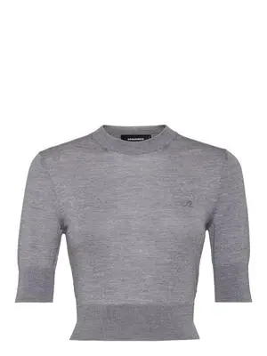 Dsquared2 Pure Virgin Wool Cropped Pullover With Tonal Logo - Grey