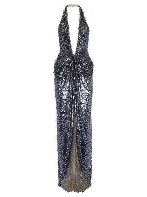 Dsquared2 Sequin Embellished Plunge Neck Maxi Dress With Slit - Black