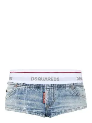 Dsquared2 Light Wash Distressed Denim Hot Pants - Blue