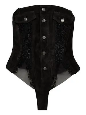 Dsquared2 Suede And Lace Bodysuit - Black