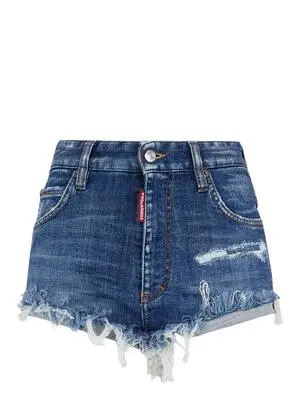 Dsquared2 Medium Wash Distressed Denim Hot Pants - Blue