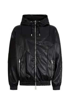 Dsquared2 Faux Leather Zipped Hoodie - Black