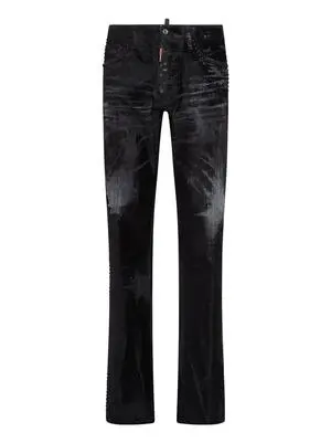 Dsquared2 Kiss Collaboration Rhinestone Logo Jeans - Black