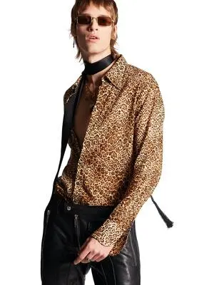 Dsquared2 Easy Slim 70's Leopard Print Shirt - Black