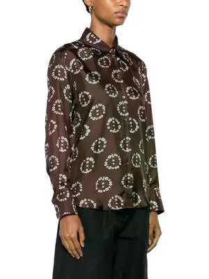Sandro Floral-print Silk Shirt - Brown
