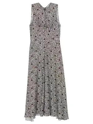 Sandro Floral Print V-neck Sleeveless Pleated Midi Dress - Brown