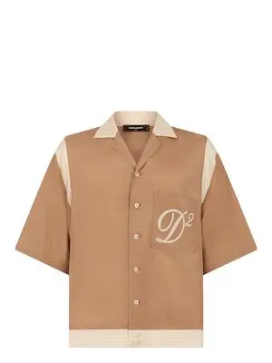 Dsquared2 Embroidered Pocket Silk Bowling Shirt - Beige