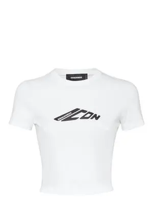 Dsquared2 Cropped Cotton Jersey Icon Print T-shirt - White