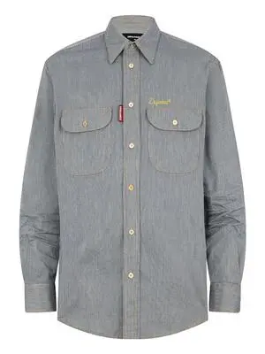 Dsquared2 Striped Denim Shirt With Embroidered Logo - Fantasy