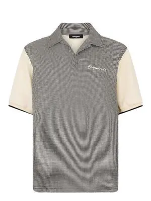 Dsquared2 Virgin Wool Linen Pied De Poule Polo - Blue