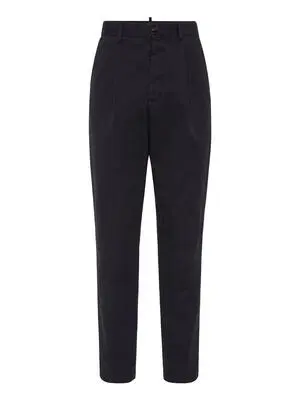 Dsquared2 One Pleat Cotton Twill Tapered Trousers - Black