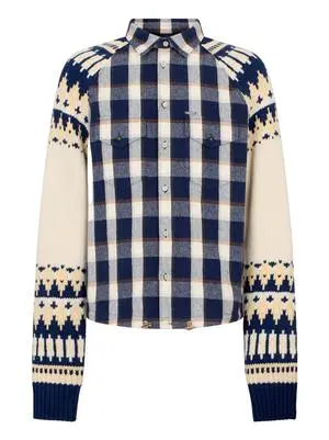 Dsquared2 Classic Check Drawstring Shirt With Norwegian-knit Sleeves - Fantasy