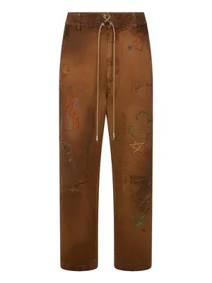 Dsquared2 Straight Leg Embroidered Canvas Cotton Pants - Beige