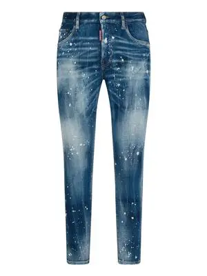 Dsquared2 Medium Wash Skinny Jeans With Distressed Details - Blue