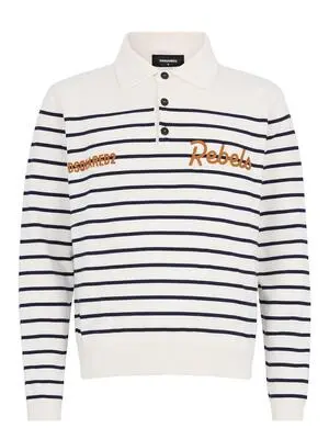 Dsquared2 Striped Long Sleeve Polo Shirt - Grey