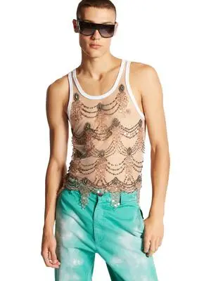 Dsquared2 Embellished Tulle Tank Top - White