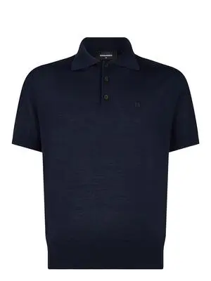 Dsquared2 Wool Short Sleeve Embroidered Polo - Blue